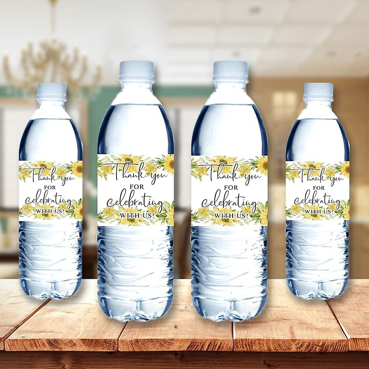 CRAWPROP Sunflower Design Thank You for Celebrating with US Water Bottle Sticker Labels Wedding Bridal Party Supplies Baby Shower Birthday Party Decorations(Pack of 36)