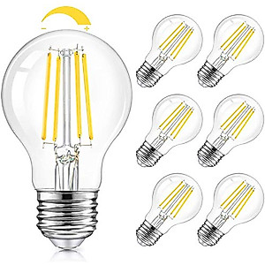 TOBUSA LED A19 Dimmable Light Bulbs 100W Equivalent, Vintage E26 Edison Bulbs 8W 1200LM, 5000K Daylight White, Clear Antique LED Filament Bulb for Home, Bathroom, 6-Pack