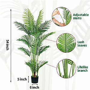 HAIHONG 4.5FT Artificial Palm Tree,Faux Areca Palm Plant with Real Touch Leaves and Adjustable Branches,Fake Tropical Palm Tree for Home Office Indoor Outdoor Modern Decoration