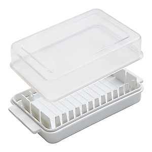 payanwin Butter Keeper, Butter Divider Storage Box Cheese Storage Butter Dish with Lid, No Mess Lid, Plastic, Dishwasher Safe (White)