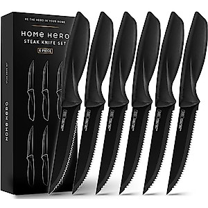 Home Hero Steak Knife Set, Steak Knives Set of 6 - Serrated Steak Knives - Ultra-Sharp High Carbon Stainless Steel Knives with Ergonomic Handles