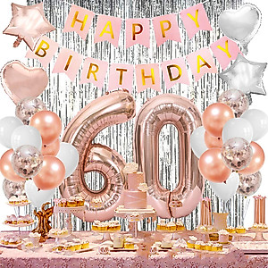 60th Birthday Decorations for Women Rose Gold Happy 60 Birthday Banner 60th Birthday Party Decorations 60 Balloon Numbers