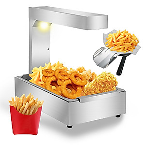 Auveach 15L French Fry Food Warmer, Commercial Food Warmer with Heat Lamp, Stainless Steel Warming Cabinet Station, Fastfood Restaurant Snack Bar Buffet Supplies for Chips Fried Chicken Roast Meat