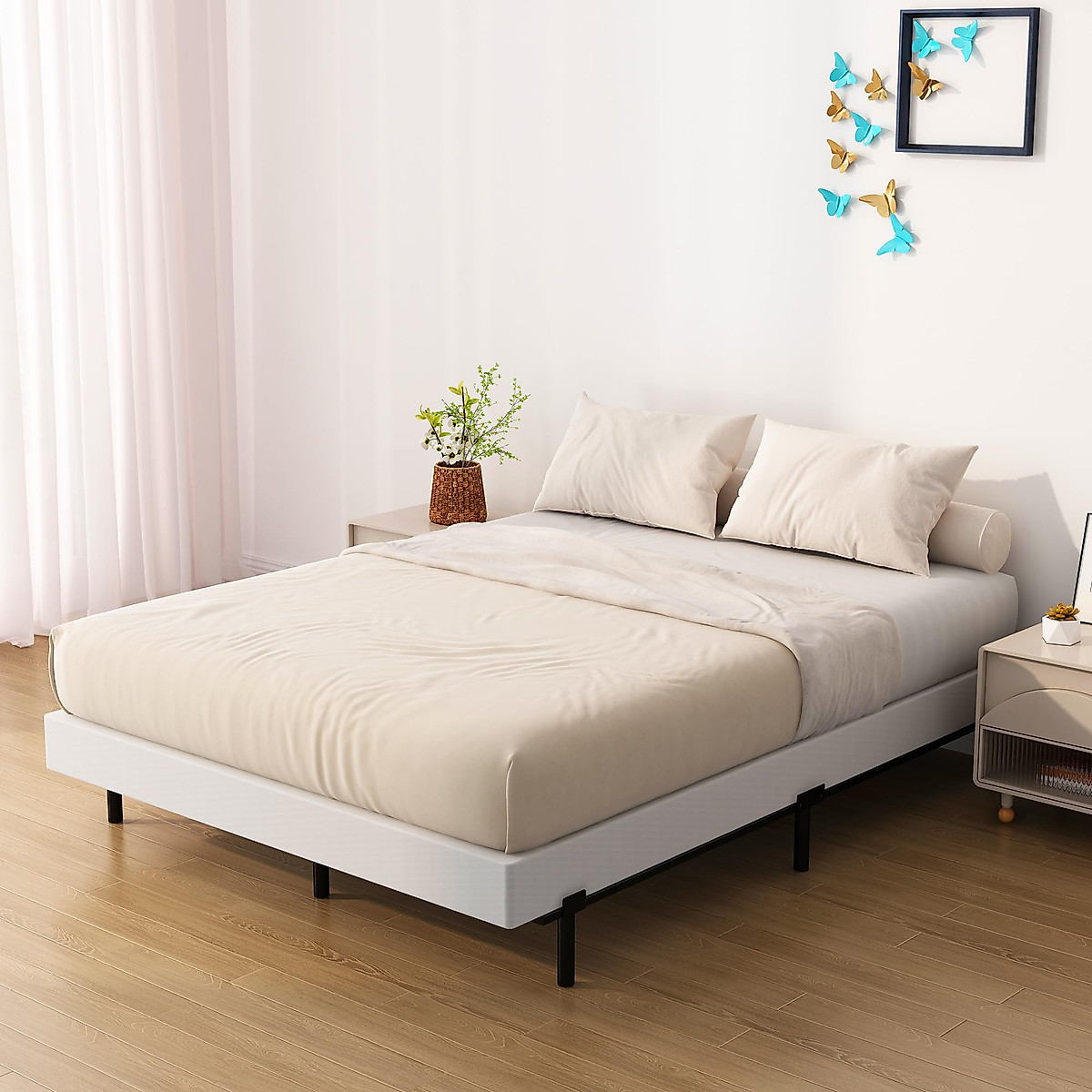 Upcanso 7 Inch Box Spring for Queen Bed Bed Base, Low Profile Metal Queen Box Spring with Fabric Cover, 3000 Lbs Max Weight Capacity Mattress Foundation, Noise-Free, Easy Assembly