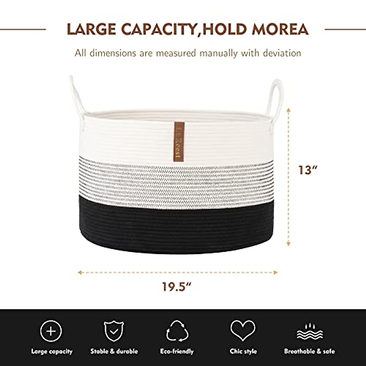 Laundry Baskets-Laundry Hamper,Storage Basket with Handles, Woven Storage Basket for Toys Bin,Pillows (Gradient Black)