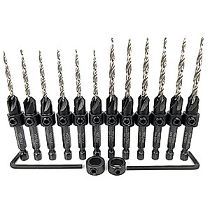 FTG USA Countersink Drill Bit Set 6 Pc #6 (9/64"), 6 Pc #8 (11/64") Wood Countersink Drill Bit Pro Pack Countersink Set, Tapered Countersink Bit, 2 Stop Collar, 2 Hex Wrench