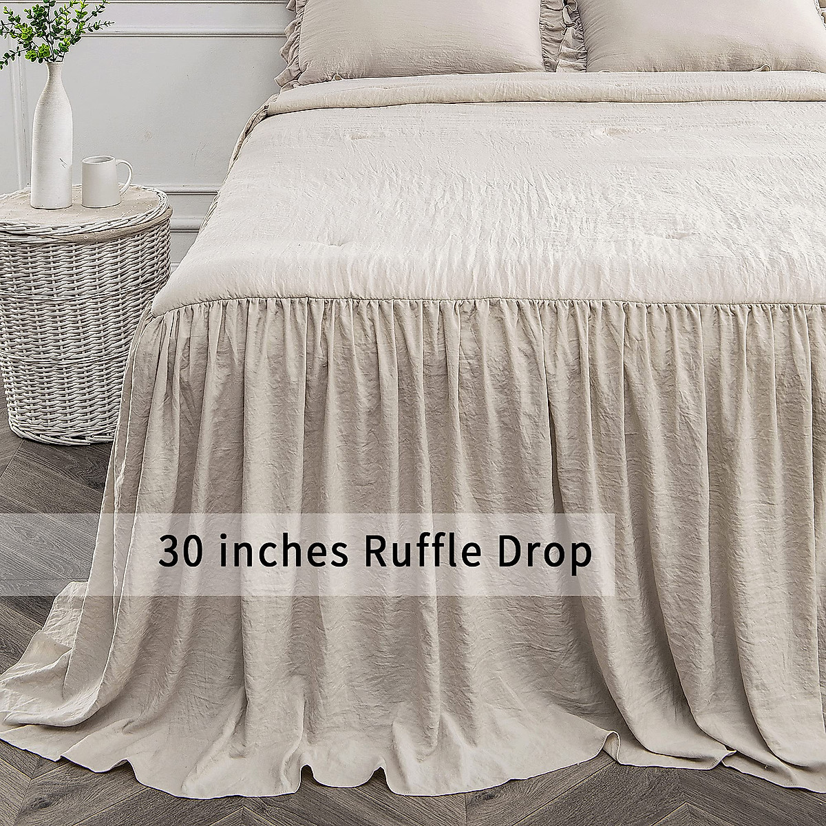 Bonlino Home Bedding Bedspread Set Quilt - Farmhouse Bedspread Summer Coverlet Bed Spreads, Lightweight Quilt Chic Vintage Bedding Ruffle Skirt Bedroom Rustic with 2 Pillow Shams (King, Wheat)