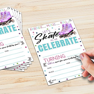 ISOVF 4" x 6" Roller Skating Birthday Party Invitation Cards With Envelopes (20 Sets) - Fill-in Style Skate Party Invites- C40