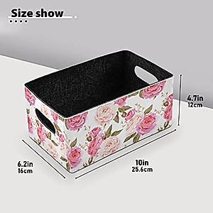 English Roses Flowers Storage Basket Bins Set (2pcs) Felt Collapsible Storage Bins with Handles Foldable Shelf Drawers Organizers Bins for Nursery Toys,Kids Room,Clothes,Towels,Magazine