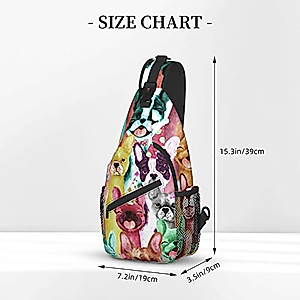 Cute Frenchie Bulldog Dogs Cartoon Puppy Lovers Colorful Rainbow Tie Dye Sling Bag Folding Chest Shoulder Backpack Crossbody Bags For Men Woman Travel Gym School ipad Camera Print Dog Backpacks Gifts