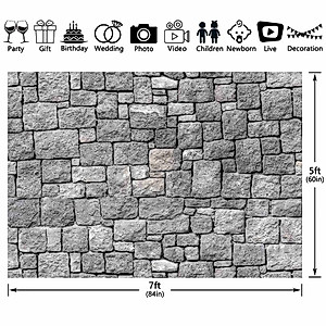 ZTHMOE 7x5ft Polyester Rustic Gray Rock Wall Photography Backdrop Stone Brick Wall Background Vintage Grunge Wall Party Decorations Photo Banner Booth Props with Four Holes Easy to Hang