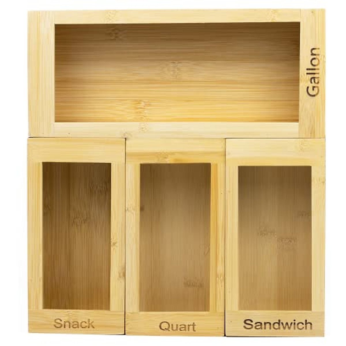 Linemoon Storage Bag Organizer Kitchen Drawer Compatible with Ziploc, 4 Piece Bamboo Sandwich Bag Organizer