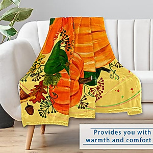 Autumn Pumpkin and Mushroom Prints Soft Warm Cozy Blanket Throw for Bed Couch Sofa Picnic Camping Beach, 150×100cm