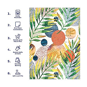 nuLOOM Amelia Machine Washable Tropical Ultra Thin Area Rug, 4' x 6', Green