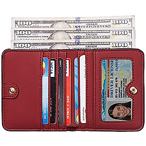 Toughergun Womens Rfid Blocking Small Compact Bifold Luxury Genuine Leather Pocket Wallet Ladies Mini Purse with ID Window (11 ReNapa Red Deep)