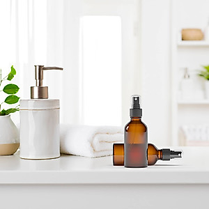 Nylea Small Glass Spray Bottles for Oil, Hair, Plants Water 2 oz | Empty Fine Mist and Refillable Mister Amber Mini Travel Size Bottle for Cleaning Solutions, Essential Oil Sprayer and Nozzle - 2 Pack