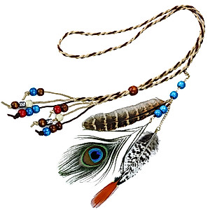 obmwang Boho Feather Headbands Indian Feather Headband Peacoak Headpieces Festival Costumes Hair Accessories for Women and Girls