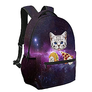 KZOYNEA Space Cat School Backpack Lightweight Laptop Bag Casual Travel Daypack for Women Student Outdoor Work 17 Inch