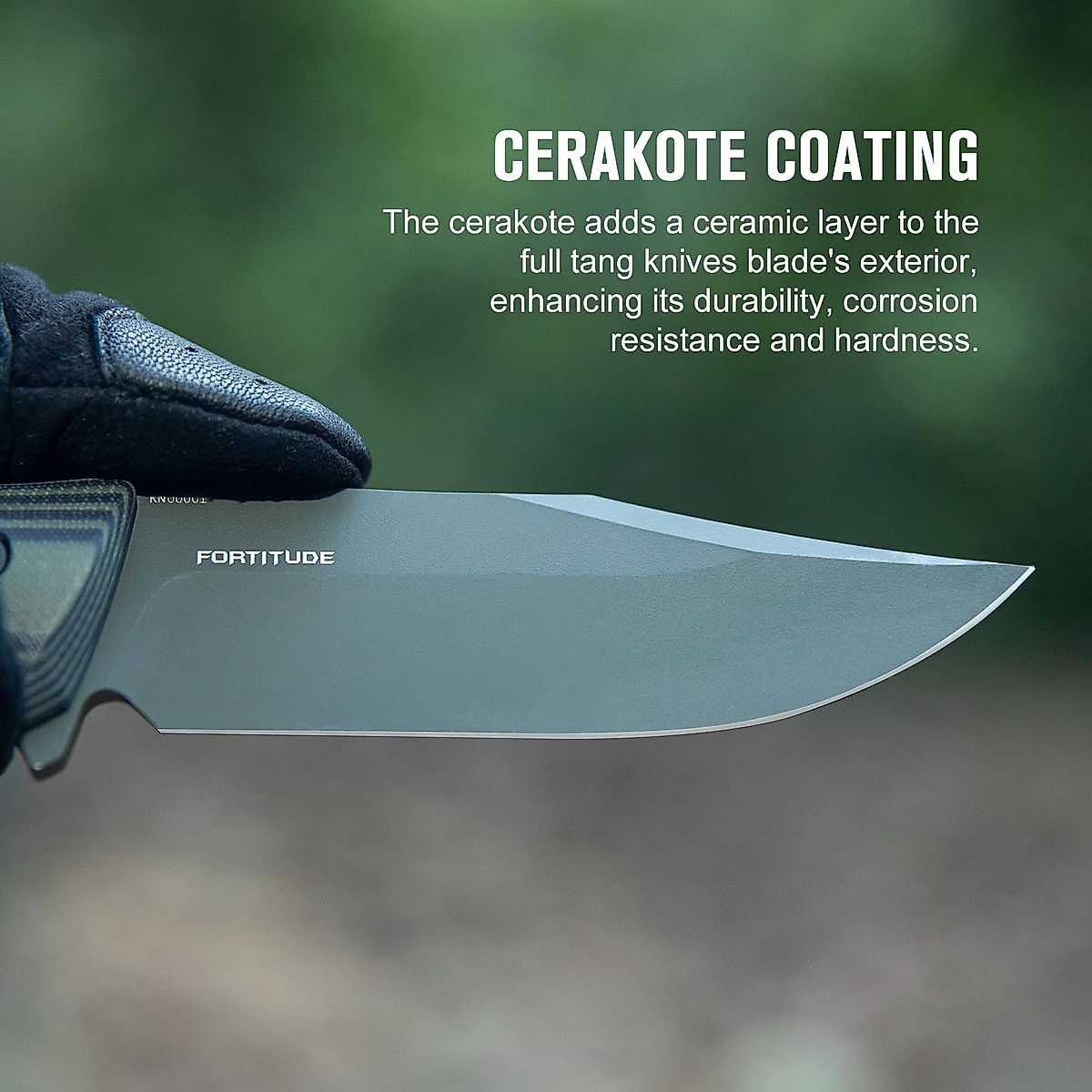 OKNIFE Fortitude Full Tang Knife with Kydex Sheath, 4.72" Clip Point Blade Knife with D2 steel Cerakote Coating Blade and G10 Handle