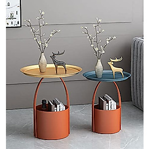 Modern End Table Set of 2, Metal Sofa Side Table, Waterproof Small Coffee Table with Removable Tray for Living Room Bedroom Balcony and Office
