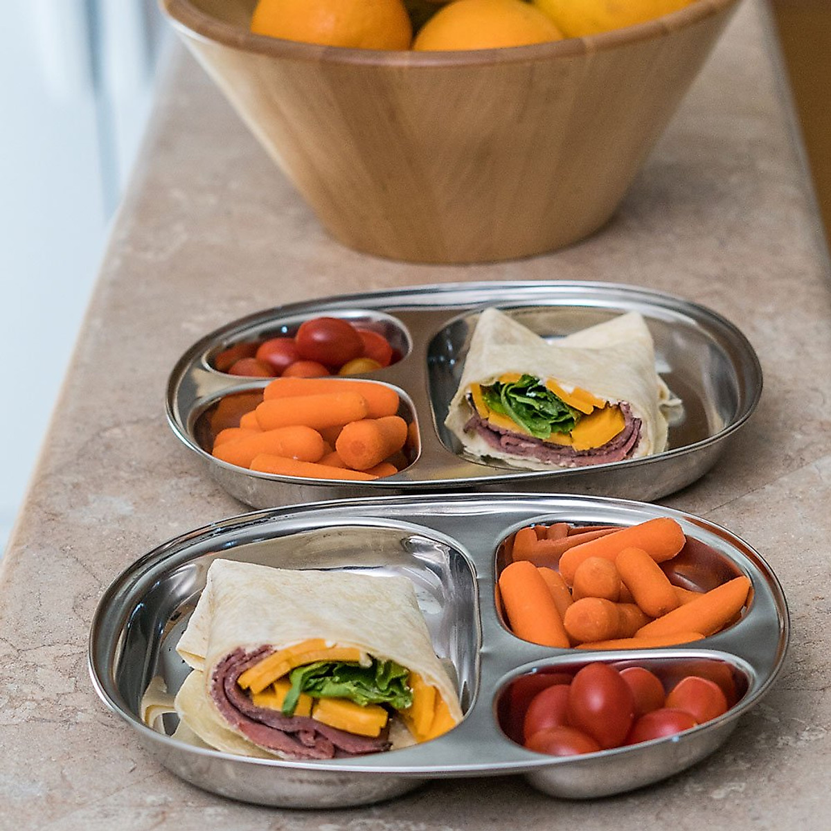 Qualways Kids's Tray - Divided Stainless Steel Tray Set of 2