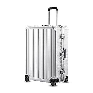 LUGGEX Hard Shell Checked Luggage with Aluminum Frame - 100% Polycarbonate No Zipper Suitcase with Spinner Wheels - 4 Metal Corner Hassle-Free Travel (White Suitcase)