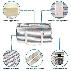 LHZK Standing Extra Large Utility Tote Bag with Metal Wire Frame and the Sides Rinforced, Large Collapsible Tote (Gray)