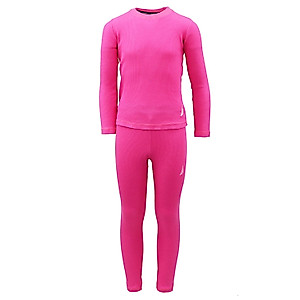 Nautica Girls' 2-Piece Shirt & Pants Base Layer Long Johns Waffle Thermal Underwear Set (Fuchsia, 4)
