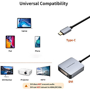 CableCreation USB C to DVI Adapter 1080P, USB Type C to DVI Cable Adapter, Compatible with iPhone 16 15 Pro Max Plus, MacBook Pro Air 2023, iPad Pro, iMac, Galaxy S23, XPS 17, Surface Book 3