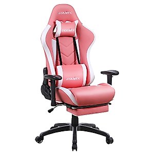 Dowinx Gaming Chair with Footrest Ergonomic Racing Style Recliner with Massage Lumbar Support, Office Armchair for Computer PU Leather E-Sports Gamer Chair High Back Pink