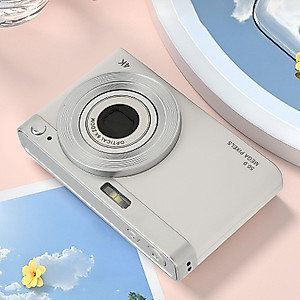 Compact Small Camera, 2.88 Inches IPS 16X Zoom 750 Mah Digital Zoom Camera 4K Video Output for Travel (White)