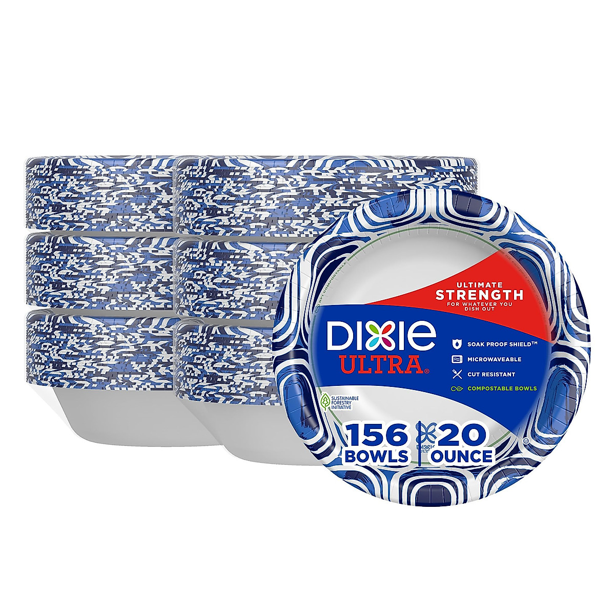 Dixie Ultra Disposable Paper Bowls, 20oz, Dinner or Lunch Size Printed Disposable Bowls, Packaging and Design May Vary, 26 Count (Pack of 6)
