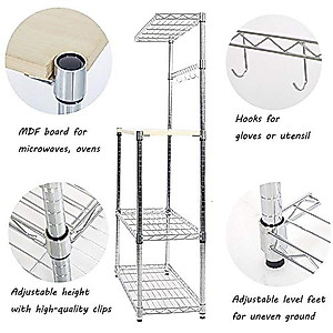 Dporticus 4 Tier Adjustable Kitchen Cart Baker Rack Storage Rack Microwave Oven with Spice Rack Organizer Cutting Board and Hooks