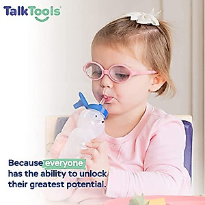 TalkTools Honey Bear Drinking Cup with 2 Straws - Special Needs Assistive Drink Container | Spill Proof & Leak Resistant Lid | Helps teach lip rounding, tongue retraction and other oral-motor skills.