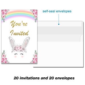 Rainbow Bunny Birthday Party Invitations with Envelopes Set of 20 Floral Some Bunny Birthday Party Invites Fill in Blank