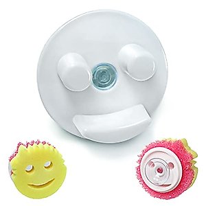 Storage Theory Suction Cup Sponge Holder - White Bathroom and Kitchen Sink Organizer for Round Sponges - No Sponges Included - 1 Pack
