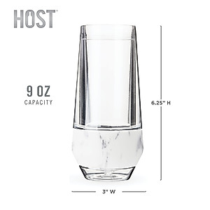 Host Champagne Freeze Double-Walled Stemless Wine Glasses Freezer Cooling Cups with Active Cooling Gel and Insulated Silicone Grip, 9 Oz Plastic Tumblers, Marble, Set of 2