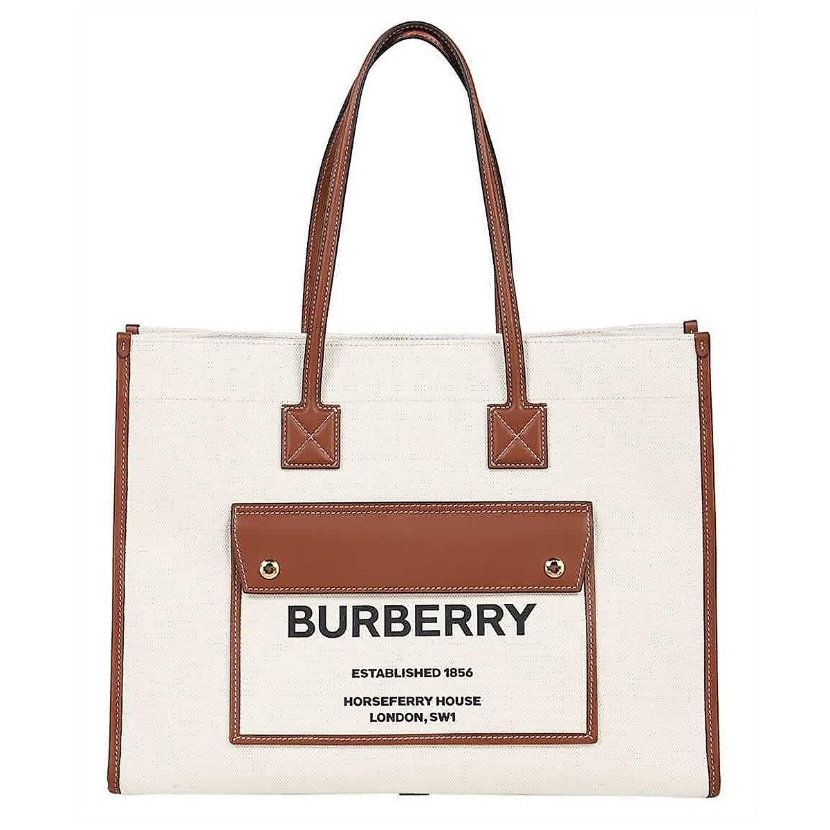 BURBERRY Freya Medium Two-tone Canvas And Leather Tote In Natural/Tan