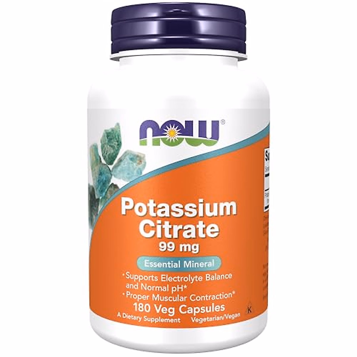 NOW Foods Supplements, Potassium Citrate 99 mg, Supports Electrolyte Balance and Normal pH*, Essential Mineral, 180 veg Capsules