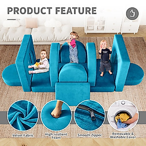 Kids Couch, 12PCS Modular Toddler Couch with 4 Arches and 2 Triangular Cushions, Fold Out Kids Couch for Playroom, Bedroom, Modular Kids Couch for Boys and Girls, Kids Play Couch for Kids (Blue)