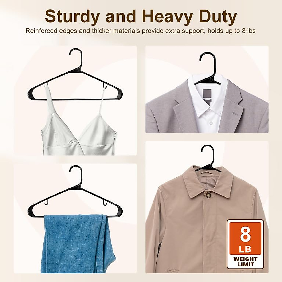 HOUSE DAY Black Plastic Hangers 60 Pack, Durable Clothes Hanger with Hooks, Space Saving Hangers are Perfect for Use in Any Closet, Light-Weight Clothes Hangers Plastic for Everyday Use