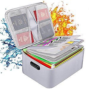 ENGPOW Fireproof & Water-Resistant Document Storage Bag 4-Layer Large Space,15" x 11" x 8" File Organizer Case with Lock,Document Safe Filing Organizer for Home Office Travel,Silver
