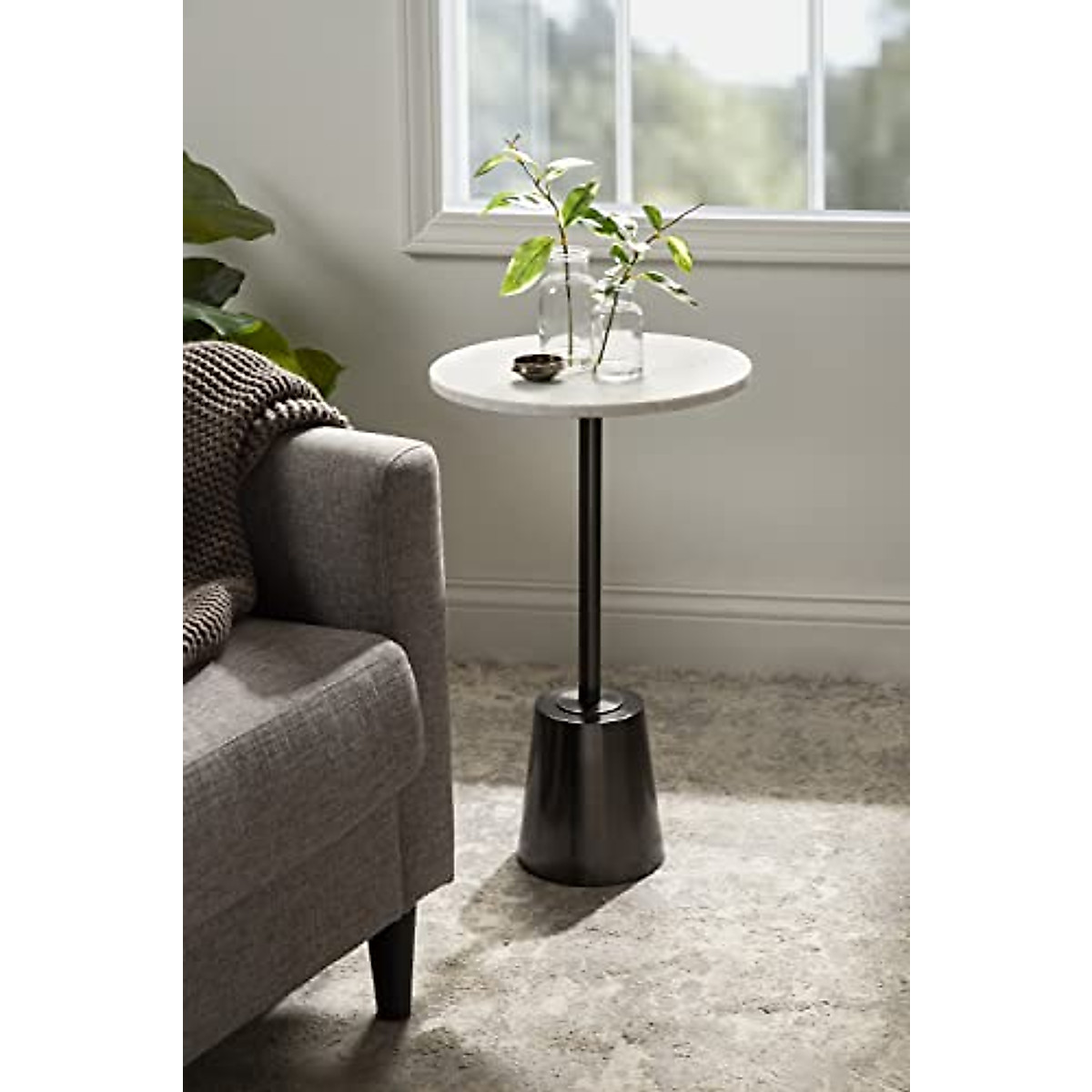 Kate and Laurel Tira Round Side Table, 14 x 14 x 24, White and Gray, Decorative Pedestal Style End Table for Use as a Bedroom Nightstand or Living Room Accent