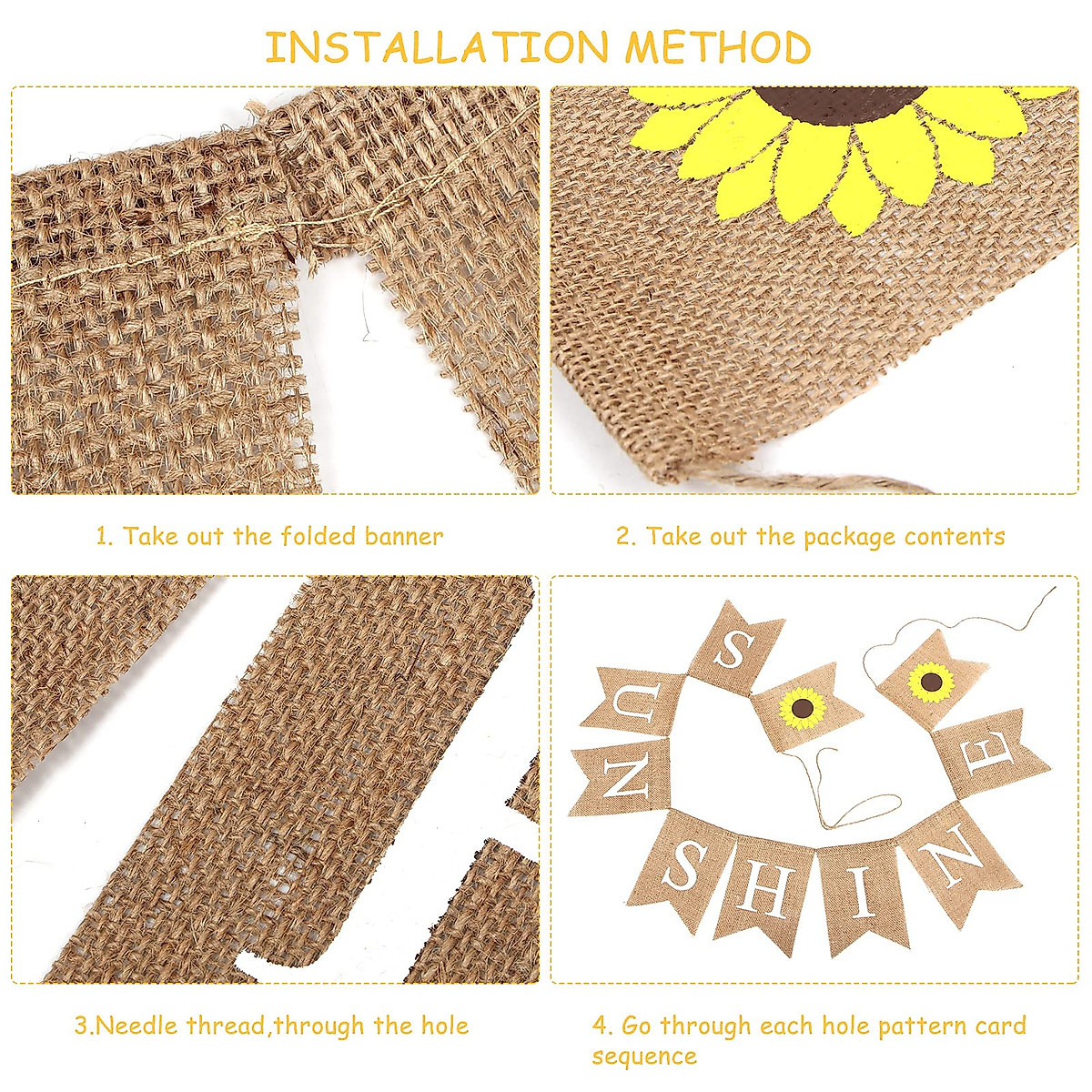 Amosfun You are My Sunshine Banner Sunflower Burlap Banner Swallowtail Linen Bunting Garland for Baby Shower Kids Birhday Party Wedding Decoration