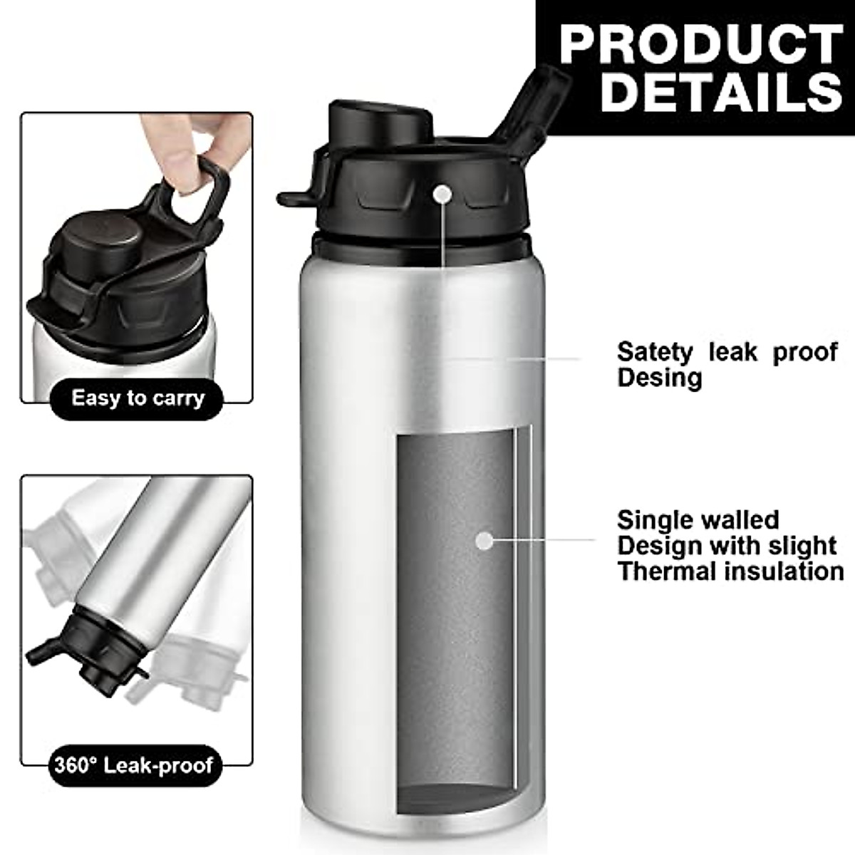 10 Pieces Aluminum Water Bottle 20 oz Leak Proof Aluminum Reusable Bottles Lightweight Portable Sports Water Bottle Bike Water Bottles Snap Lid Metal Water Bottle for Travel (Silver)