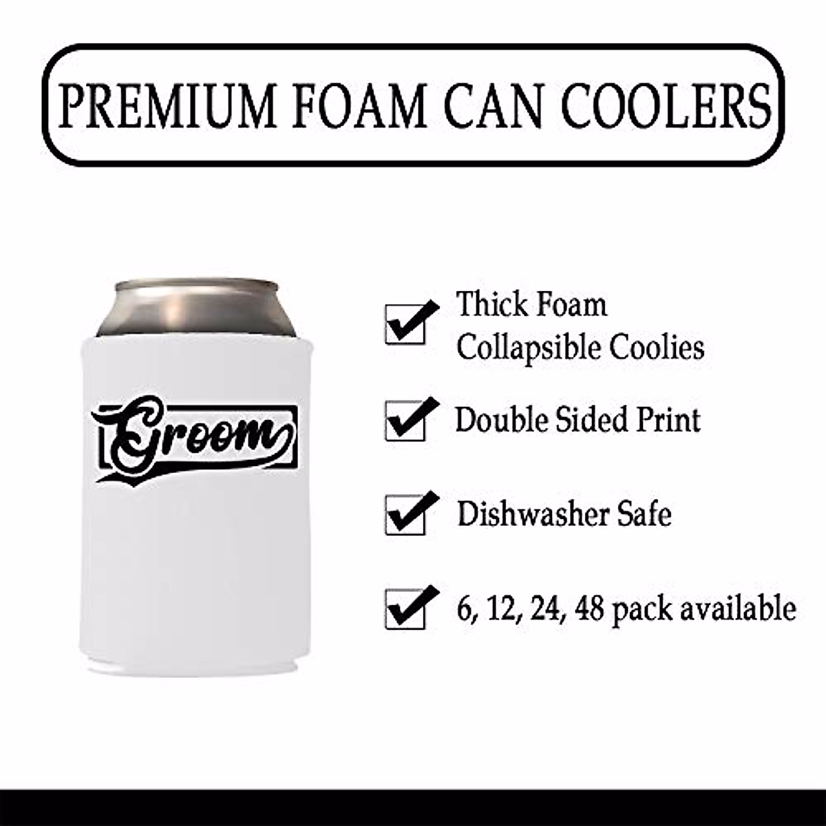 Veracco Groom and Groom's Drinking Team Can Coolie Holder Bachelor Party Wedding Favors Gift For Groom Groomsmans Proposal (12, Wht Groom, Blk DT)