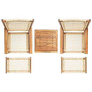 Safavieh Outdoor Collection Chantelle Acacia Wood/Light Brown Woven Rattan 5-Piece Patio Set PAT7076A, Natural/Natural