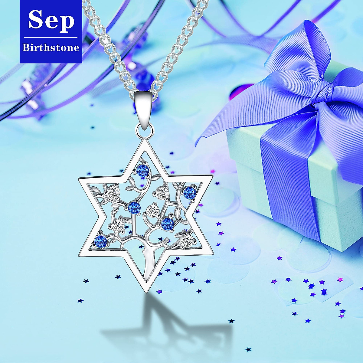 Jewish Necklace For Women Star Of David Tree Life Sterling Silver Cubic Zirconia Hannukah Judaism Judaica Yahuah Mezuzah Chai Hebrew Spiritual Birthday Jewelry Mom Mother Day Valentine Christmas Gifts