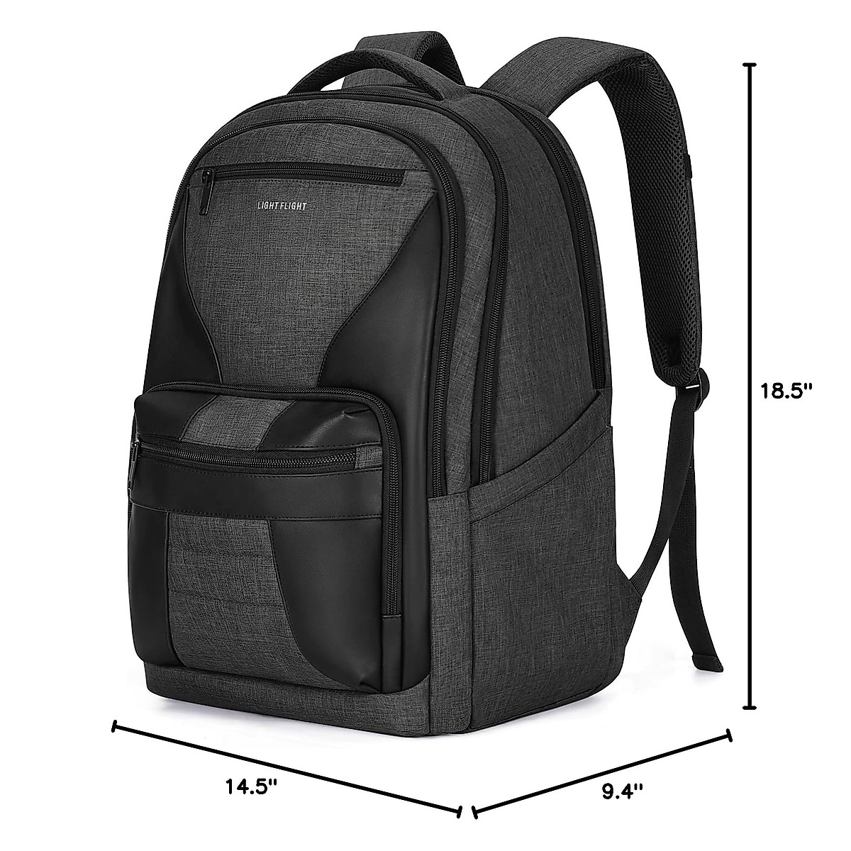 LIGHT FLIGHT Travel Backpack, Laptop Backpack for Men, School College Bookbag, 17.3 Inch Computer Backpack Business Back Pack, Work Bag with USB Charging Hole, 40L Large Casual Daypack, Black grey