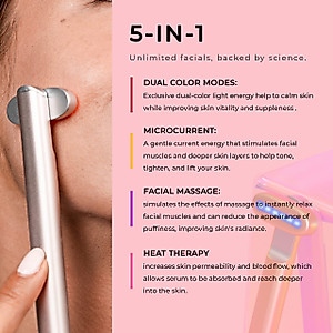 Laduora 5-in-1 Dual Color Face Skincare Wand Simple Kit, for Facial and Eye Equipment Massager (Rose Pink)